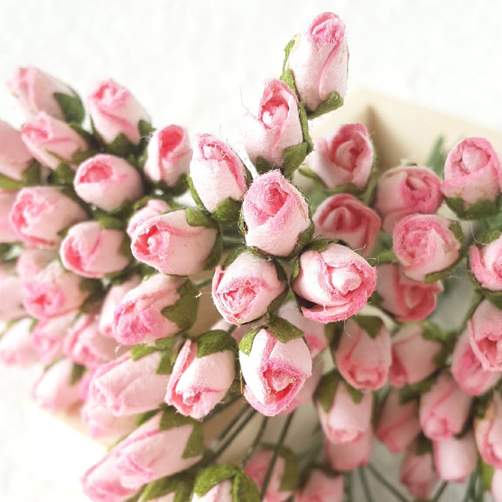 50 Pcs Light Pink Rose Mulberry Paper Flower For Scrapbook Craft