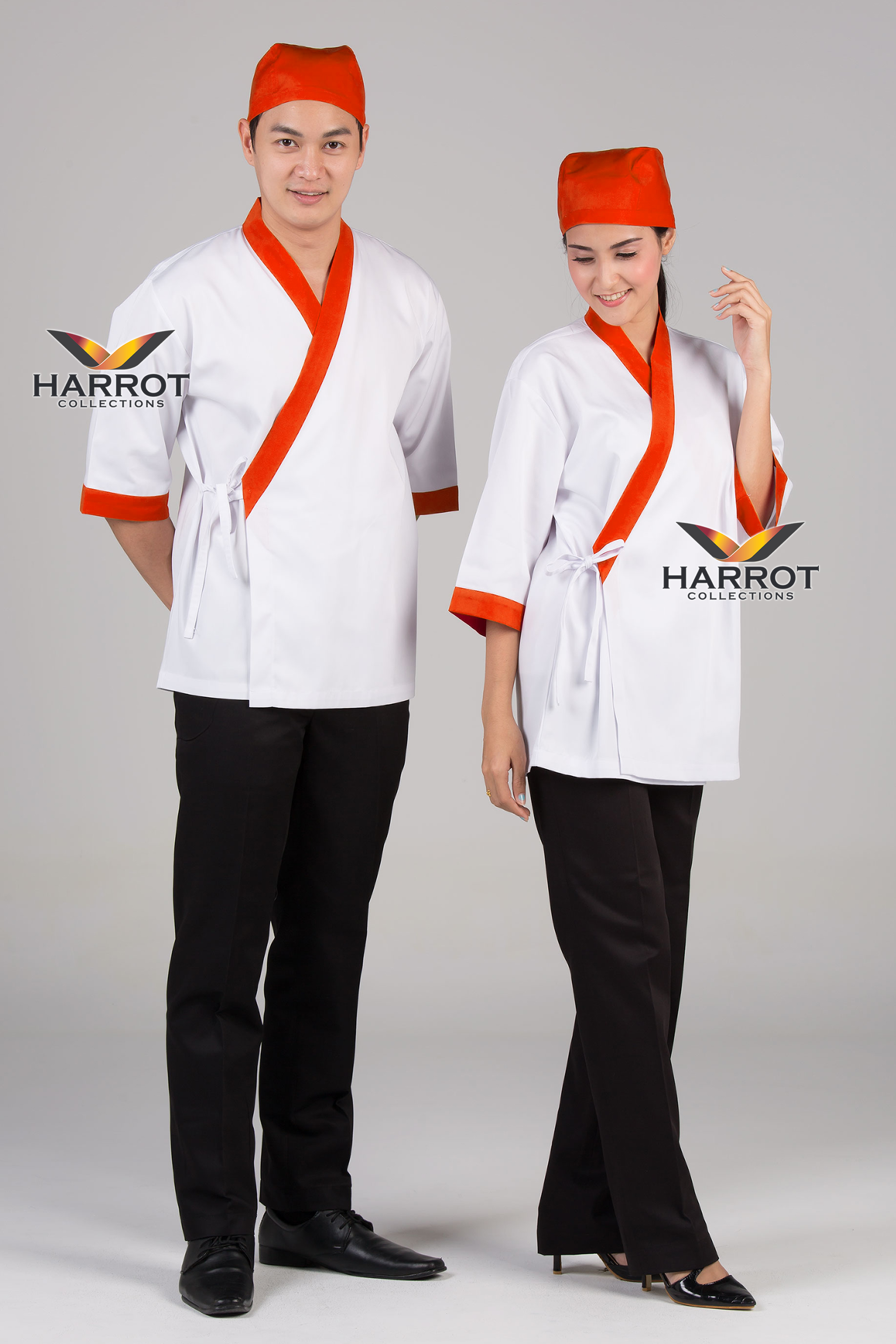 Orange piping white Japanese Chef Jacket - harrot