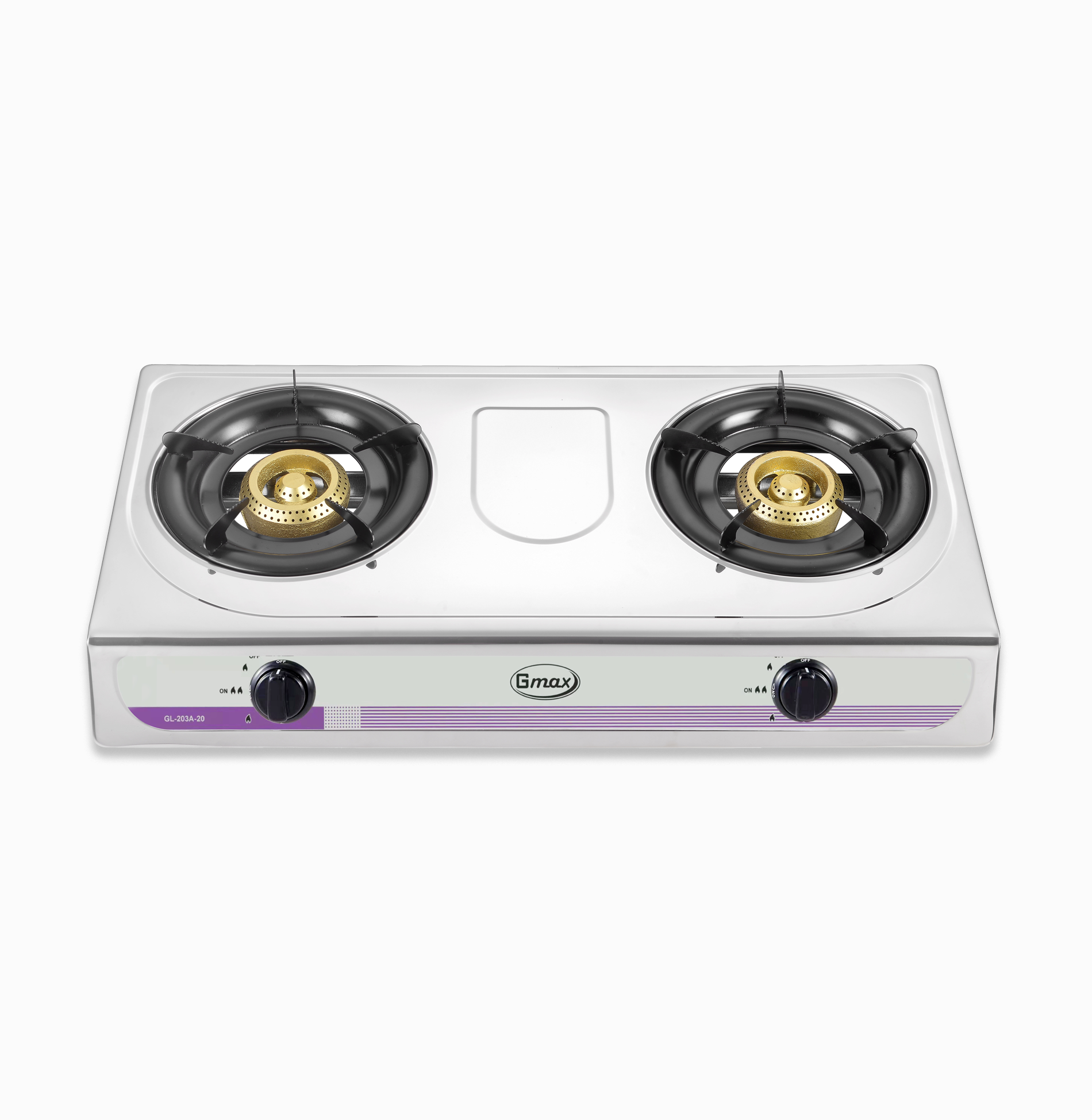 Gmax Stainless Gas Stove 2 Iron Burner GL-203A-20 - gmax