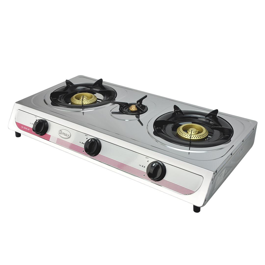 Gmax Stainless Gas Stove 3 Burner Iron GL-303A-20 - gmax
