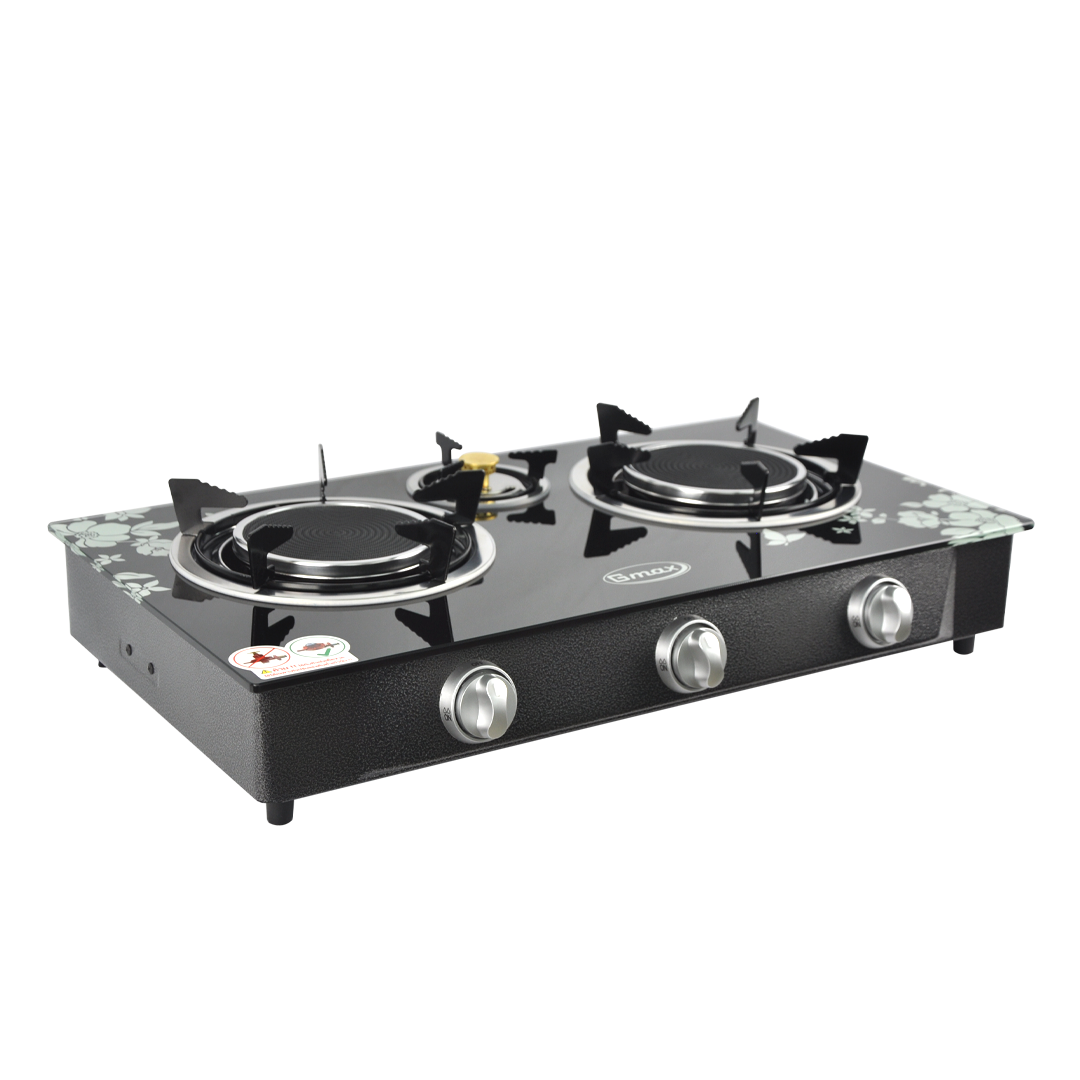 Gmax Tempered Glass Gas Stove 3 Infrared Burner GL-703I - gmax