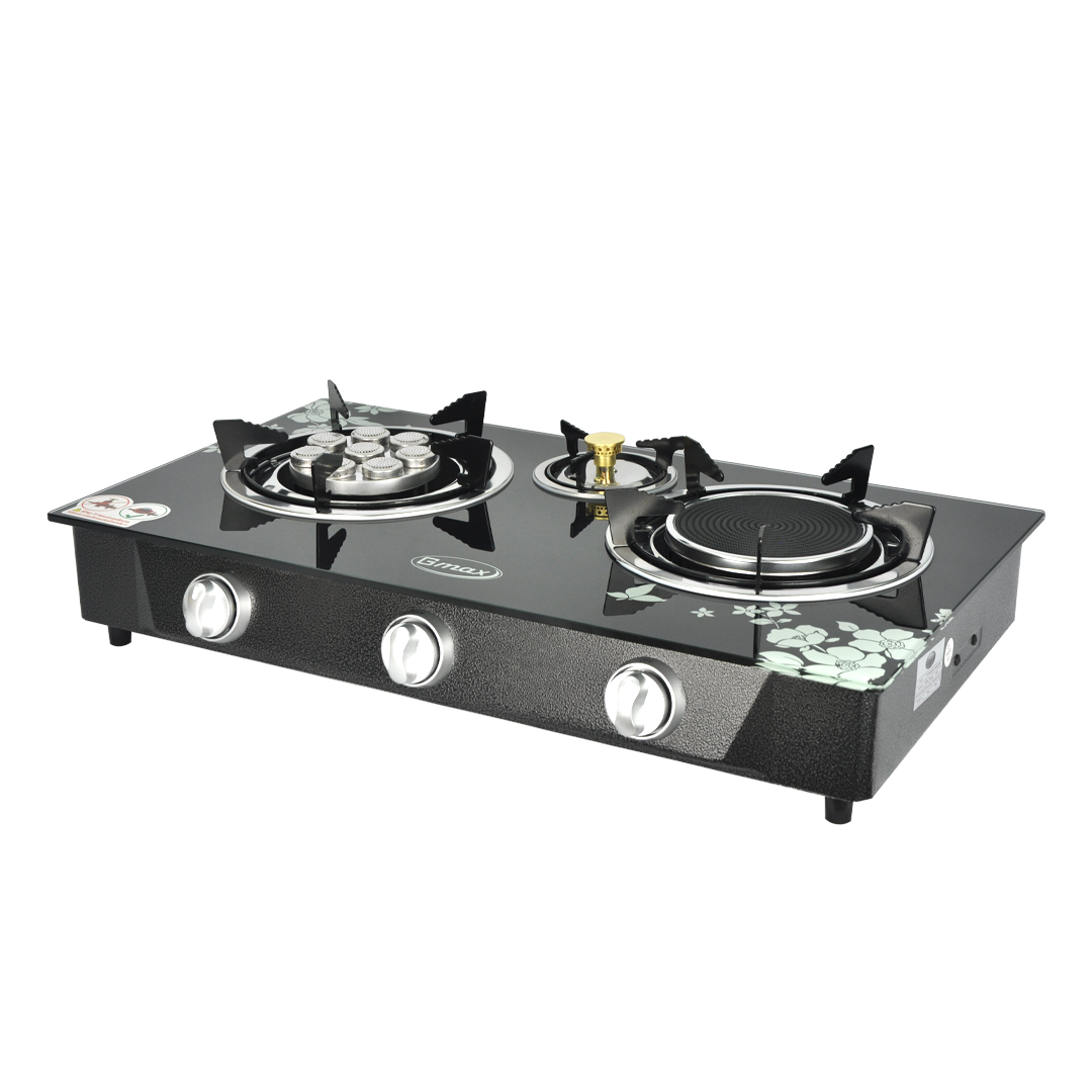 Gmax Tempered Glass Gas Stove 3 Mix Burner GL-703IB - gmax