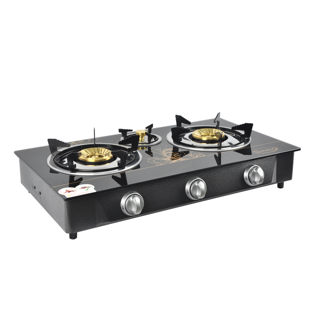 Gmax Tempered Glass Gas Stove 3 Brass Burner GL-703PC - gmax
