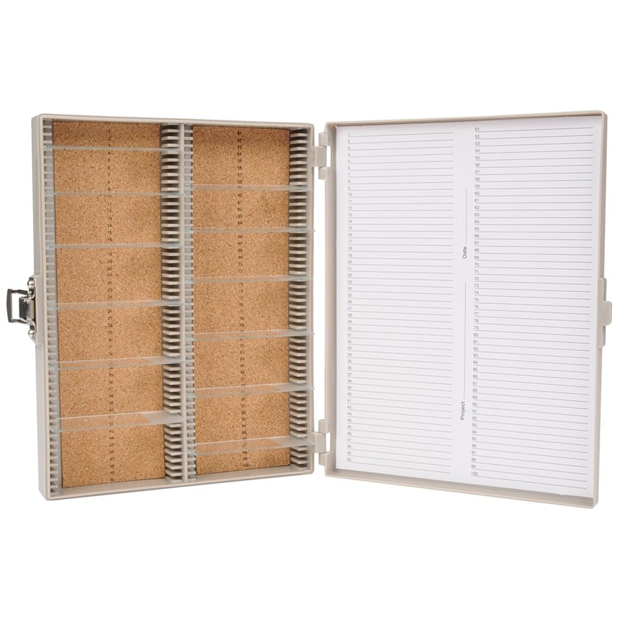 Premium Microscope Slide Box, 100-Place, Cork - smartscience