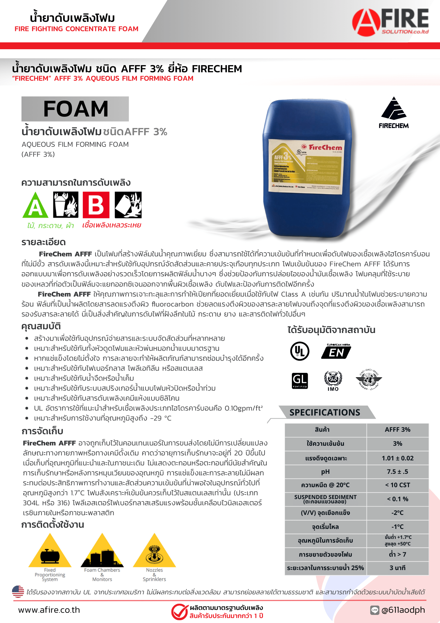 น้ำยาดับเพลิงโฟม ชนิด AFFF 3% ยี่ห้อ FIRECHEM