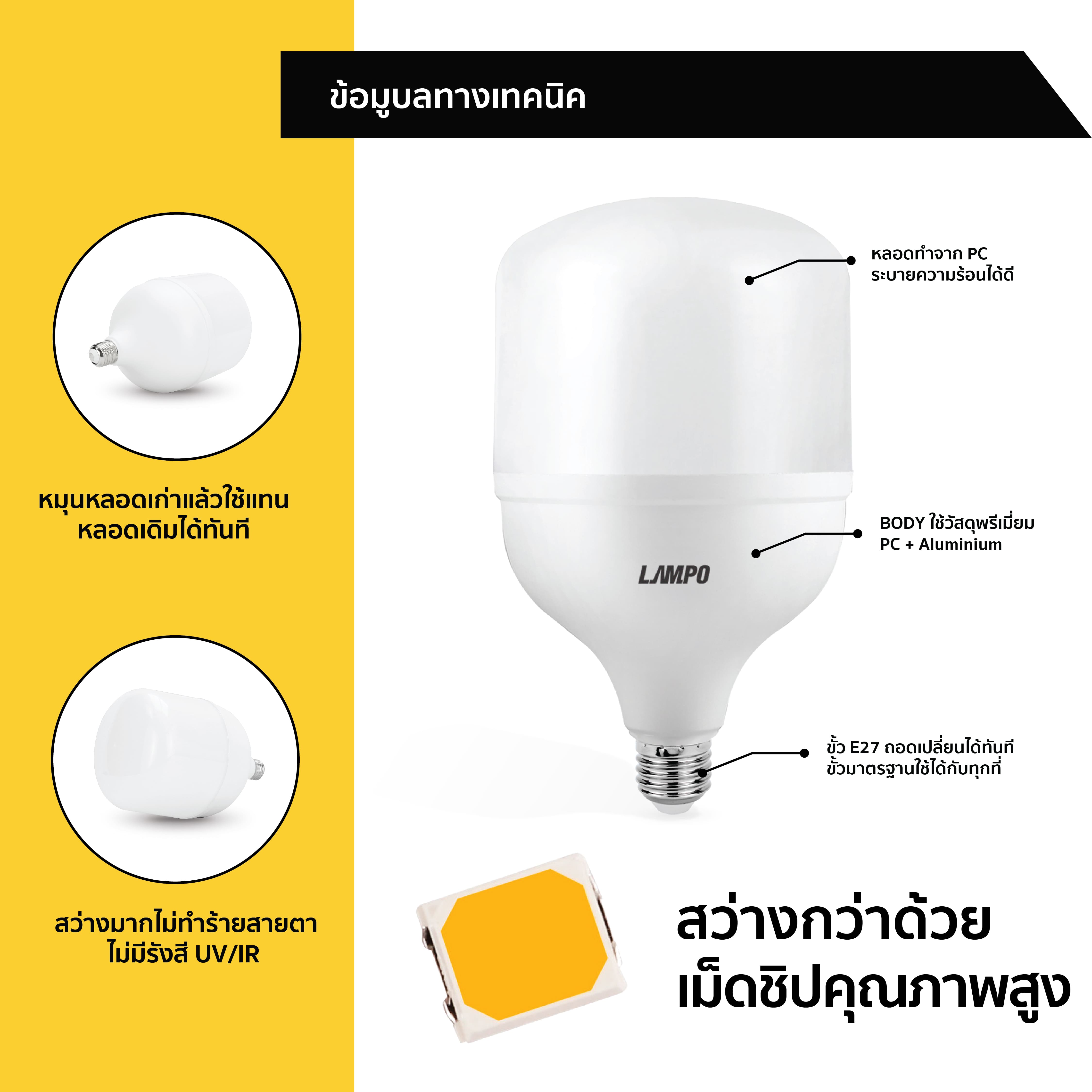 หลอดไฟ LEDรุ่นHEAVYสว่างทันทีที่เปิด กระจายแสงกว้าง240องศา