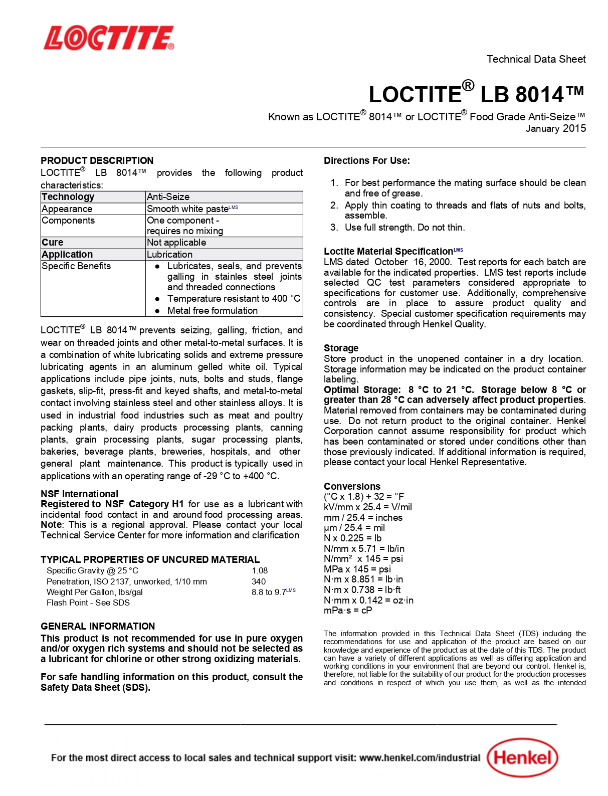 LOCTITE LB 8014 Food Grade Anti-Seize 8 OZ. - aquipthai