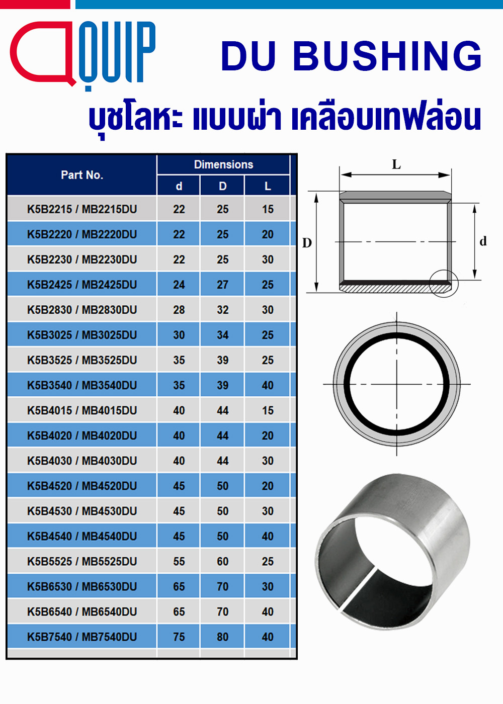 MB4540DU (K5B4540) DU BUSHING บูช บูชโลหะ ผ่าข้าง ขนาด 45x50x40 mm