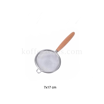 กระชอนสแตนเลสก้นกลมด้ามไม้ 7x17 cm - koffeetools