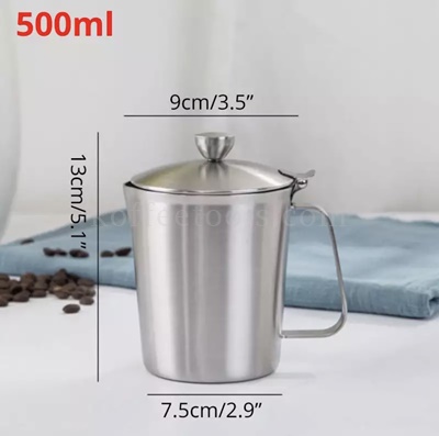 เหยือกตวงสแตนเลส 304 พร้อมฝาปิด มีสเกลด้านใน 500 ml/16 oz - koffeetools