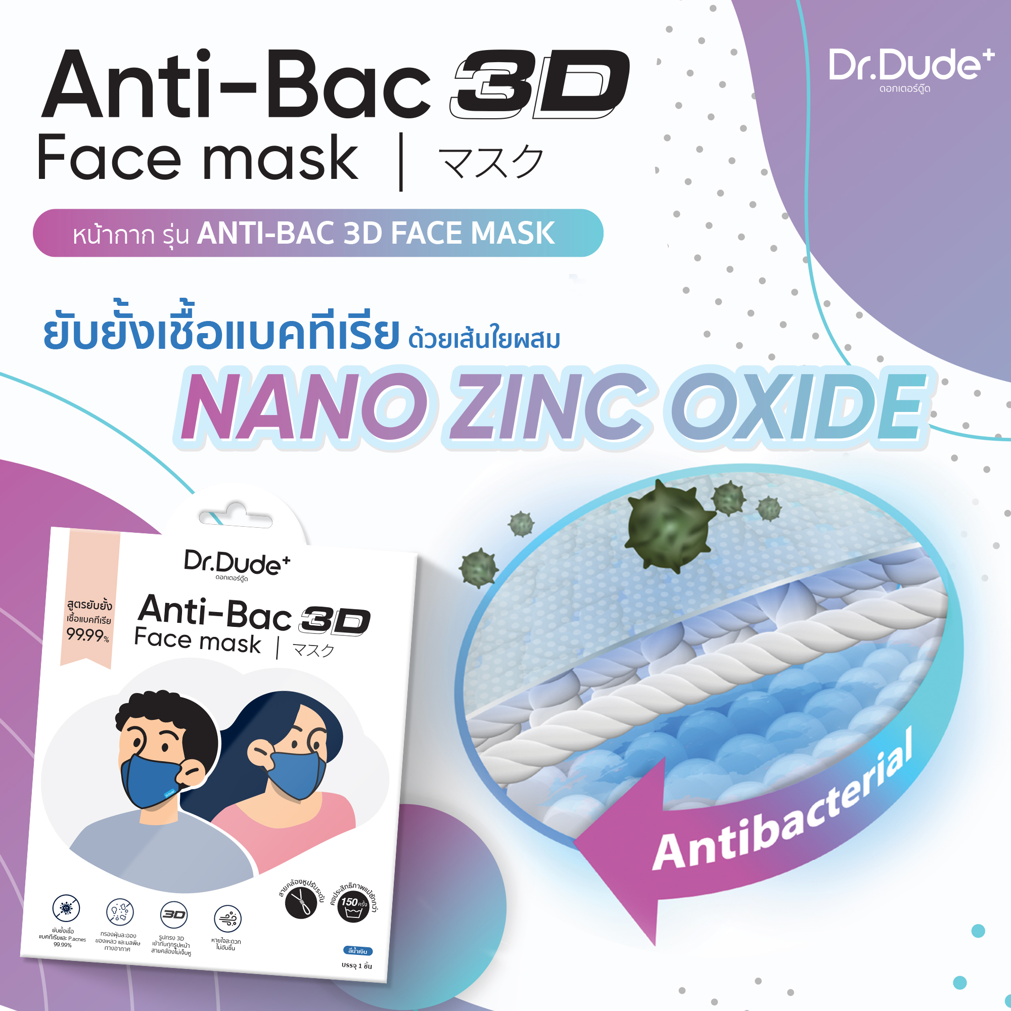 Dr.Dude+ Anti-BAC 3D Face mask - หน้ากากผ้า NanoZinc - etility-ace