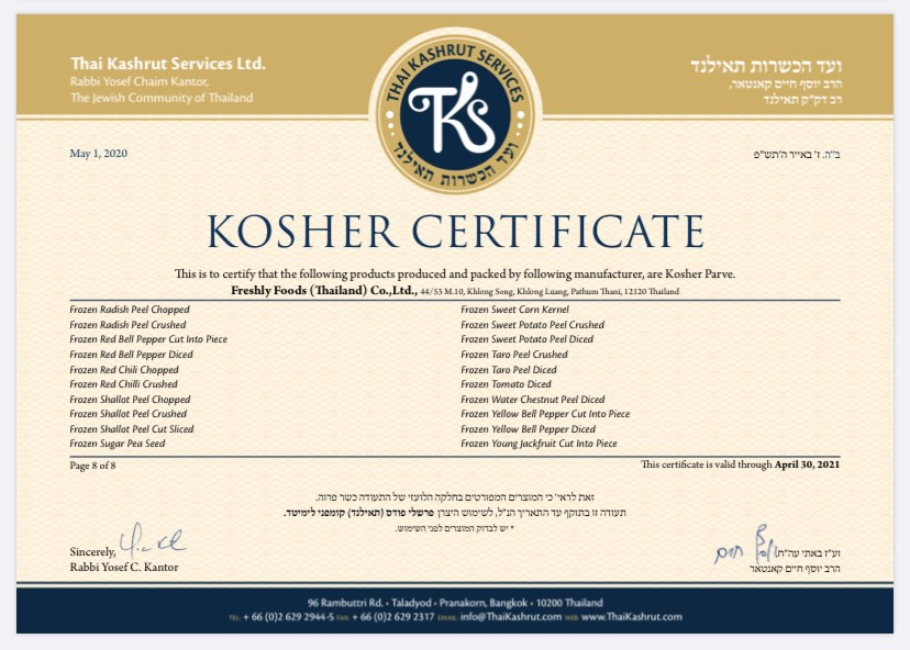 Kosher Certificate - freshlyfoods-thailand