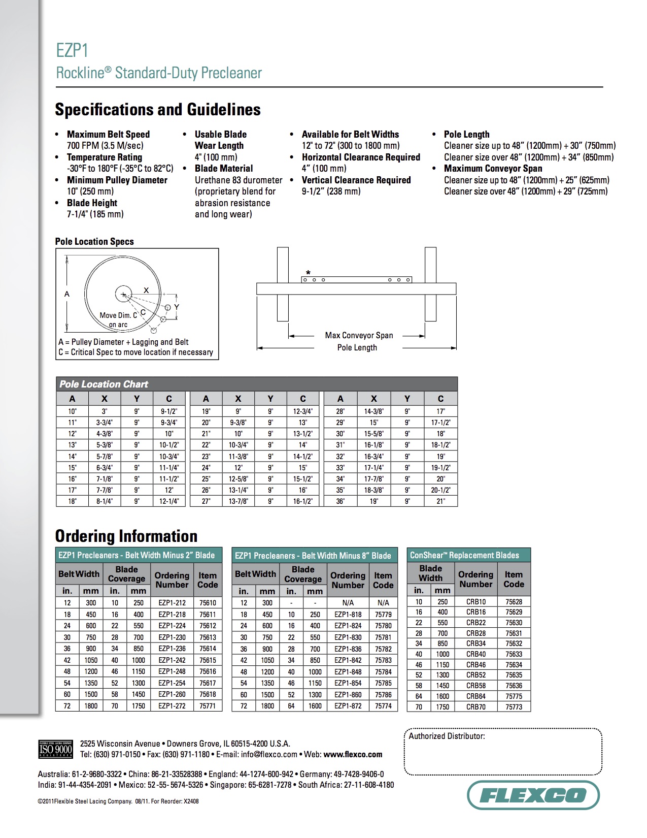 ใบปาดสายพาน EZP1 FLEXCO® BELT CLEANER