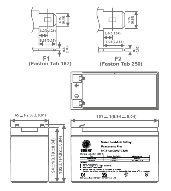 แบตเตอรี่ SUNNY SN7.5-12 (VRLA Type) 12V 7.5Ah - rungseng