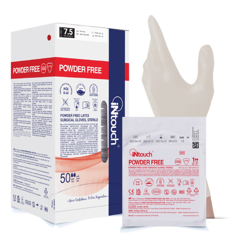 Intouch ถุงมือศัลยกรรม ไม่มีแป้ง ผิวไม่เรียบ PF Sterlie