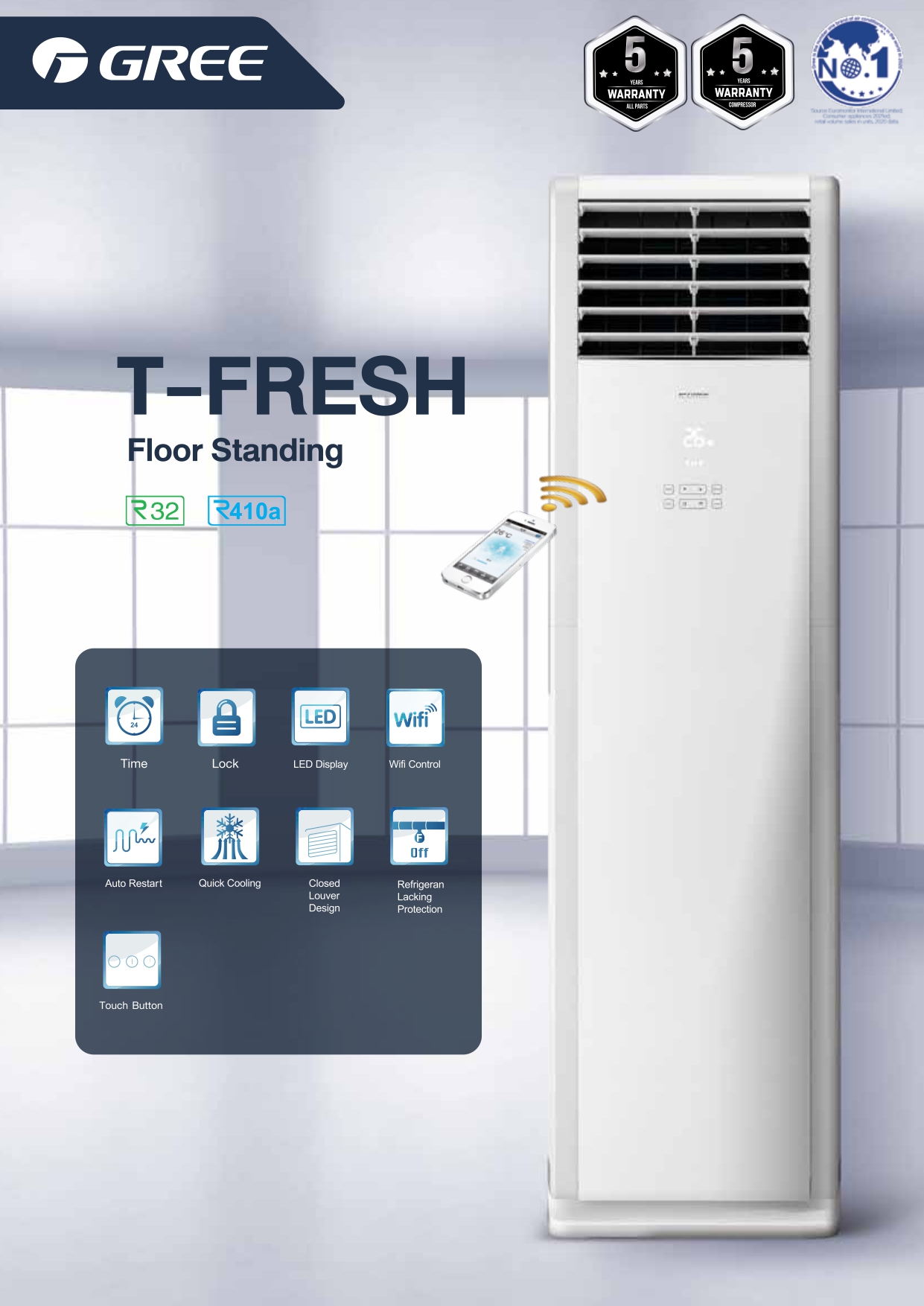 Catalog โบรชัวร์แอร์ GREE แอร์กรี แบบตู้ตั้งพื้น รีโมทมีสาย T-Fresh R32 ...