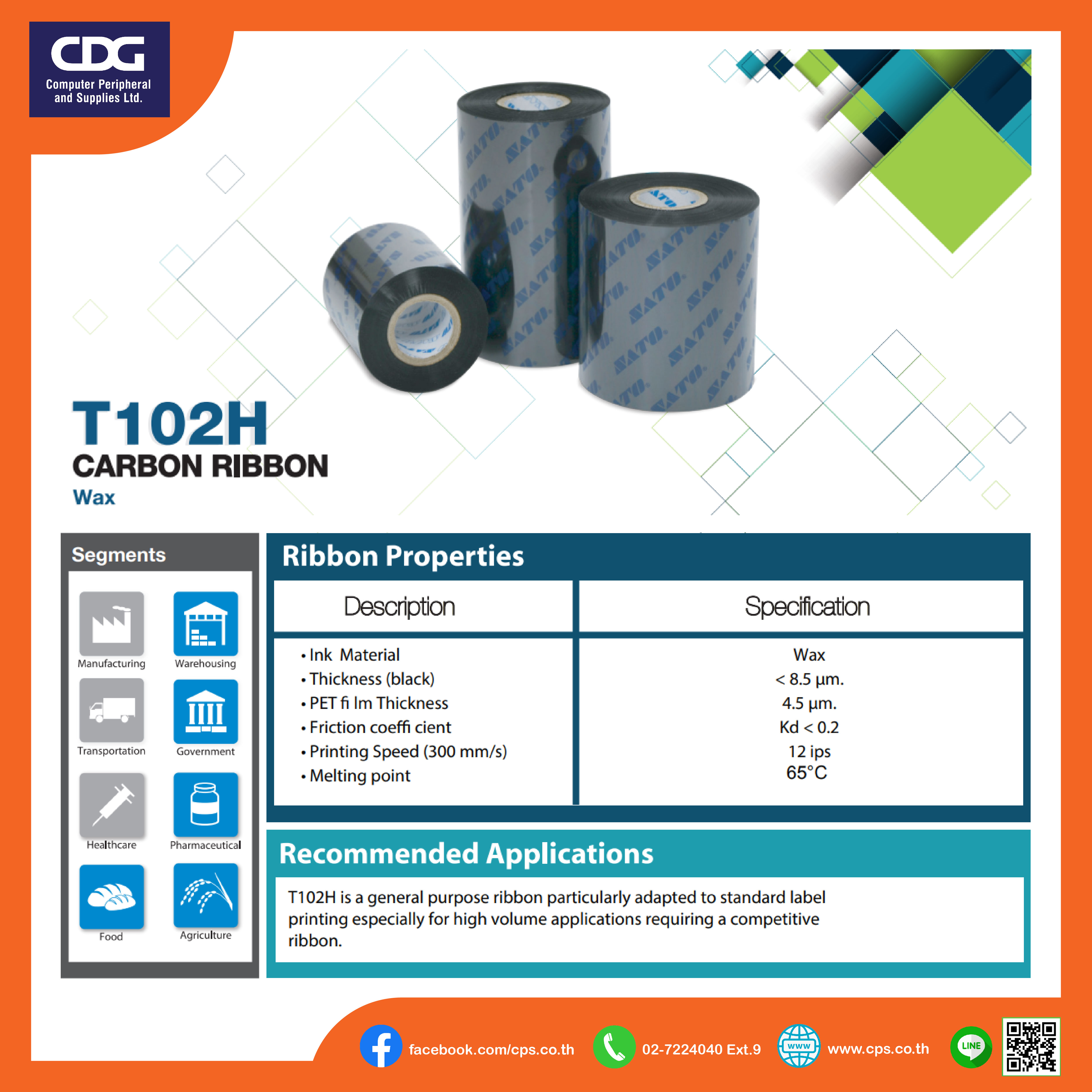 Ribbon Wax Sato T102H - cps