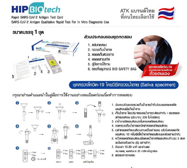 ชุดตรวจโควิด-19 HIP BioTech ATK โดยใช้ตัวอย่างน้ำลาย T01