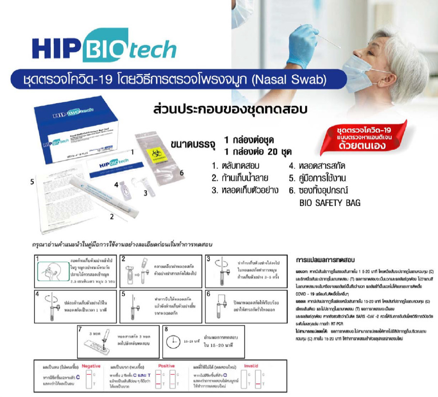 ชุดตรวจโควิด-19 (ATK) HIP BioTech D01, D20 แบบตรวจด้วยตนเอง - cps