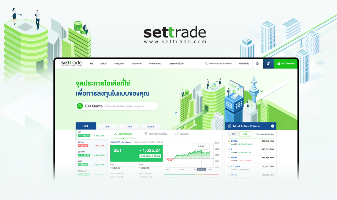 ผลงานการออกแบบเว็บไซต์ Settrade - clicknext