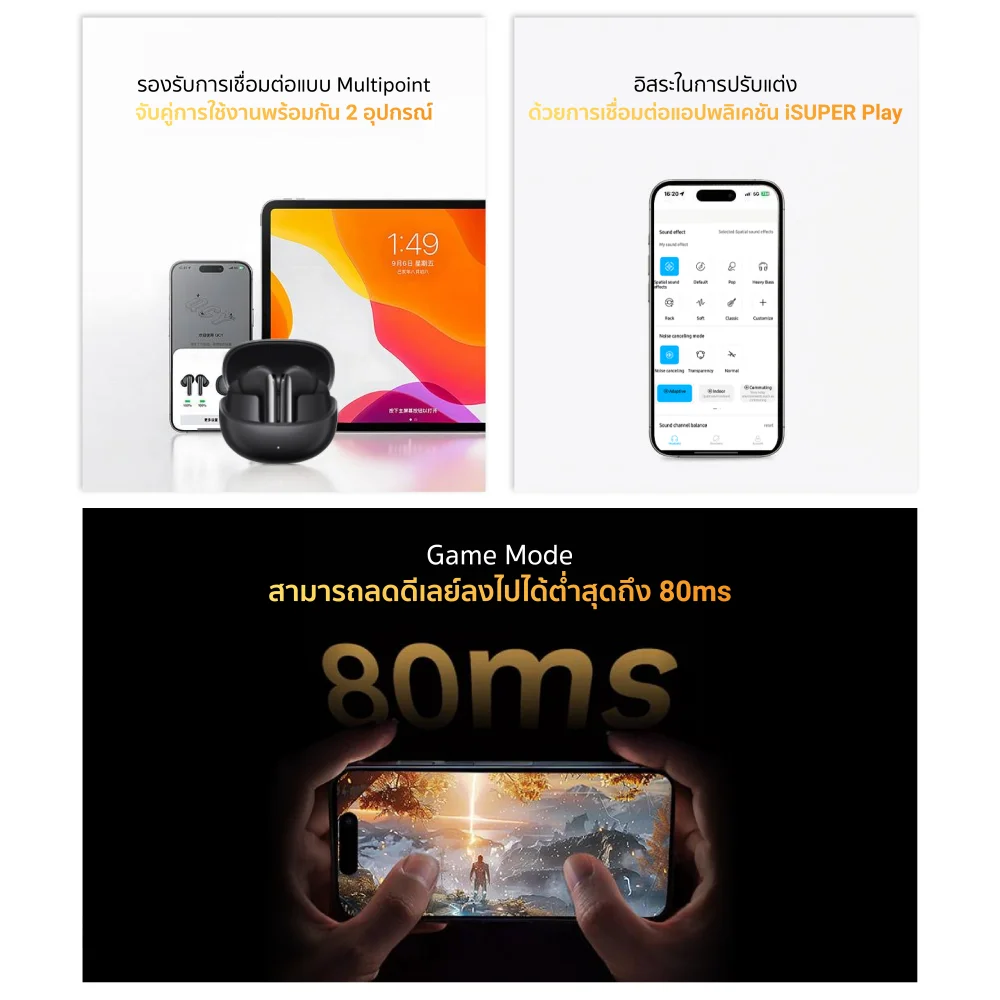 หูฟังบลูทูธไร้สาย iSUPER SOUND PRO Max สมบูรณ์ทุกย่านเสียง