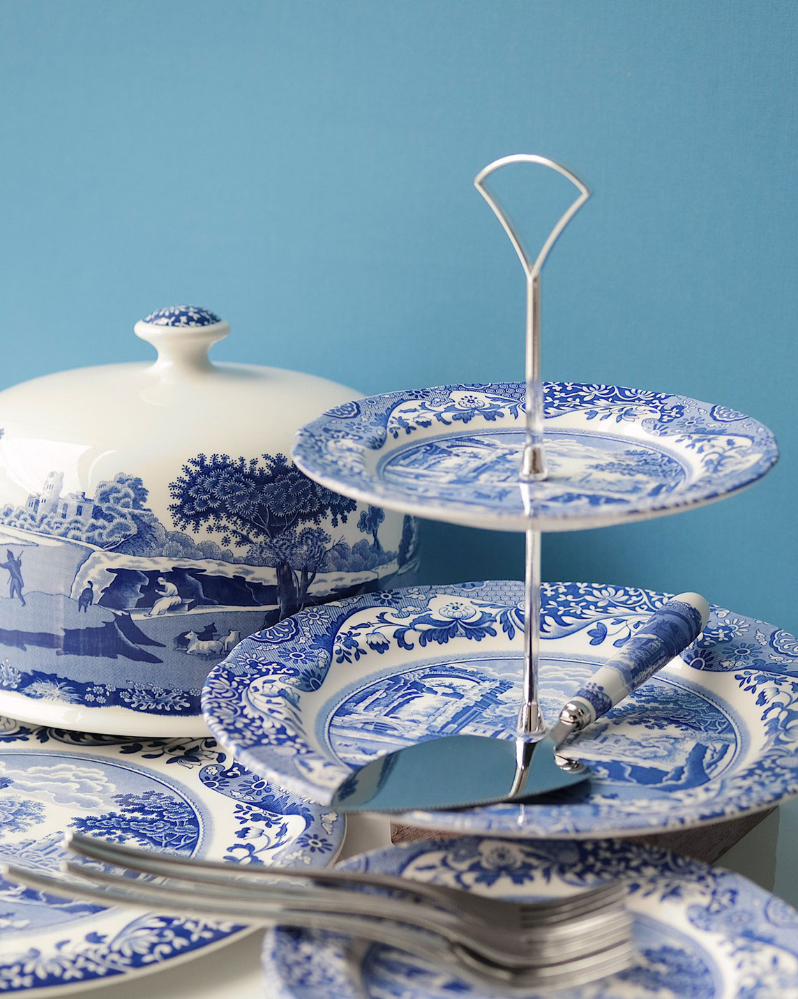 Spode Blue Italian 2-Tier Cake Stand - blueandwhitethailand