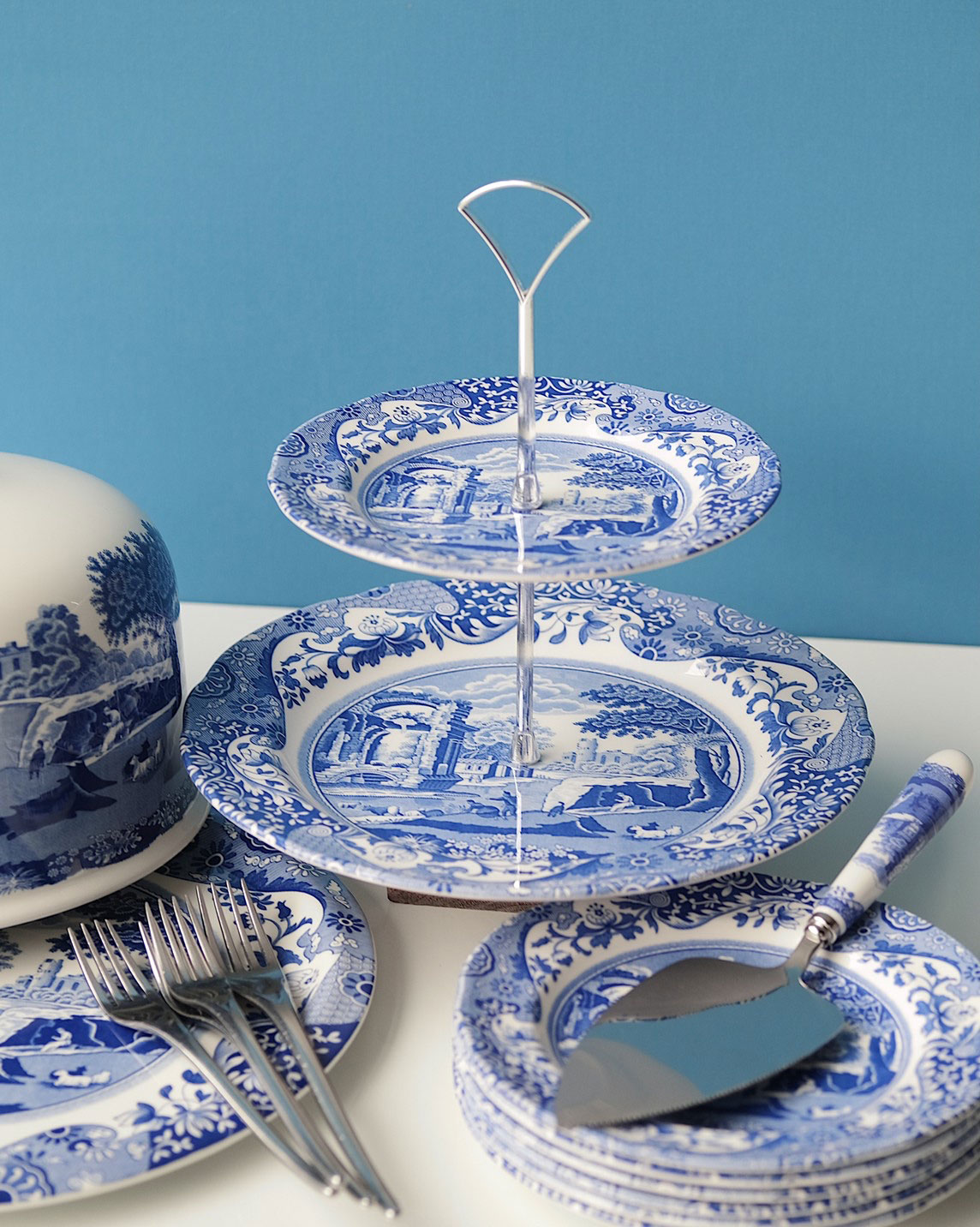 Spode Blue Italian 2-Tier Cake Stand - blueandwhitethailand
