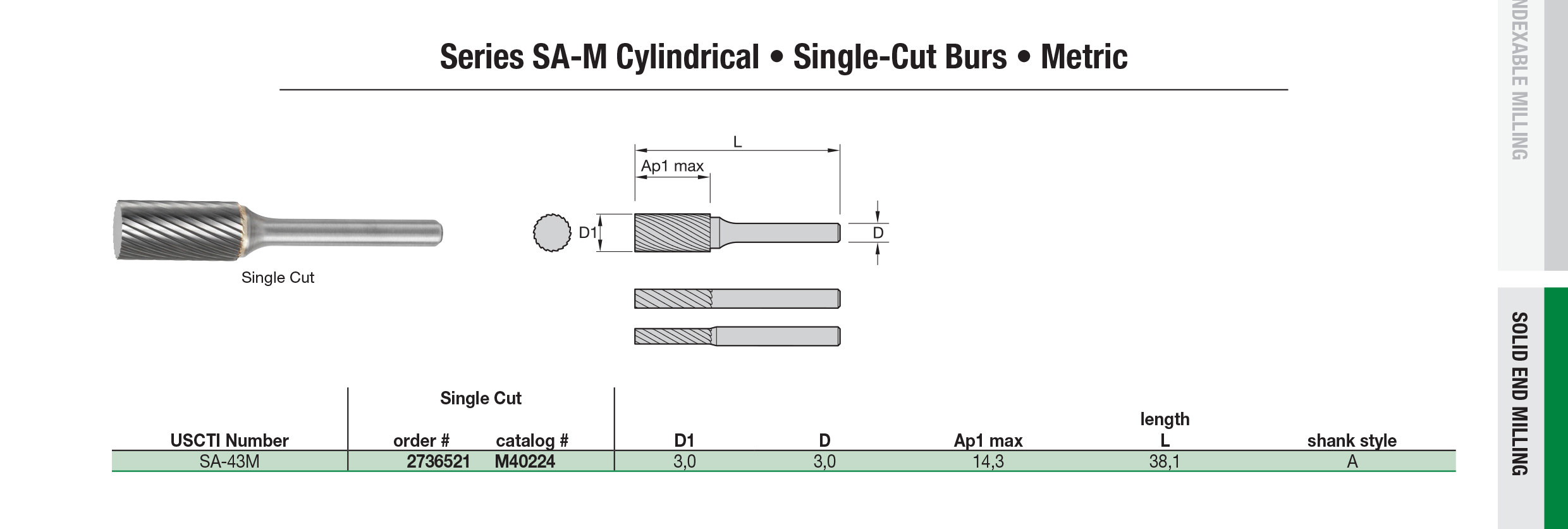 SA-M Cylindrical • Single-Cut Burs • Metric - factorymartonline