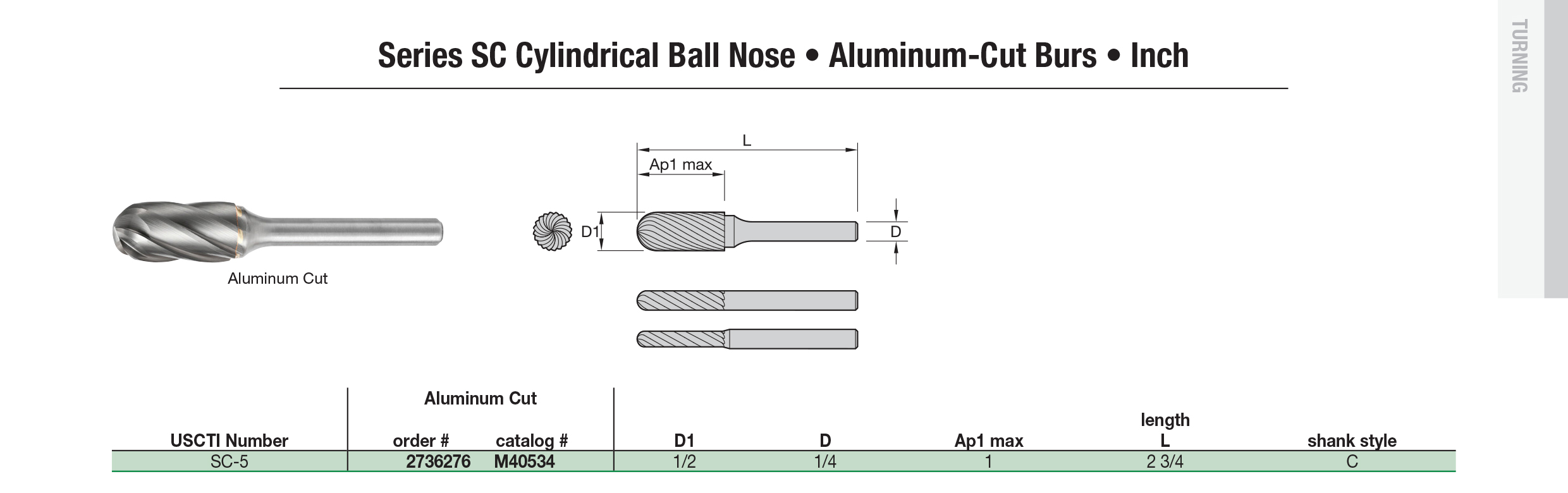 SC Cylindrical Ball Nose • Aluminum-Cut Burs • Inch - factorymartonline