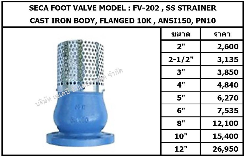 SECA FOOT VALVE MODEL : FV-202 , SS STRAINER มีสินค้า - akbintertrade