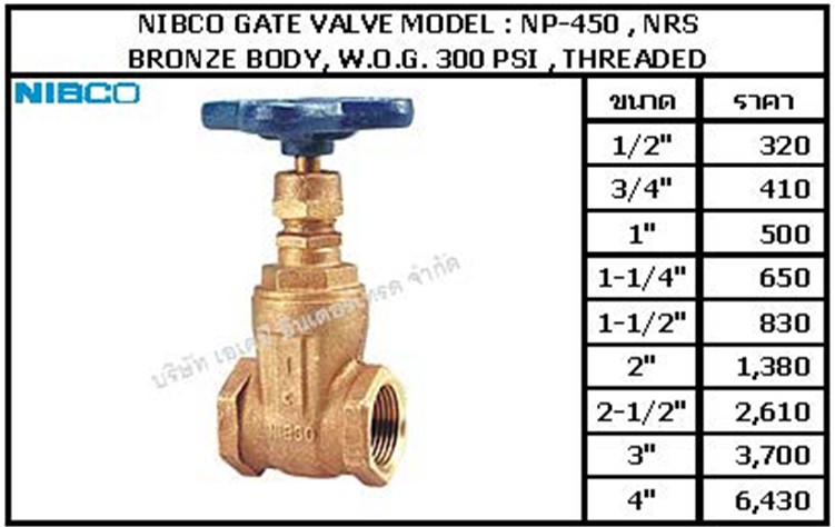 NIBCO GATE VALVE MODEL : NP-450 , NRS *มีสินค้า - akbintertrade