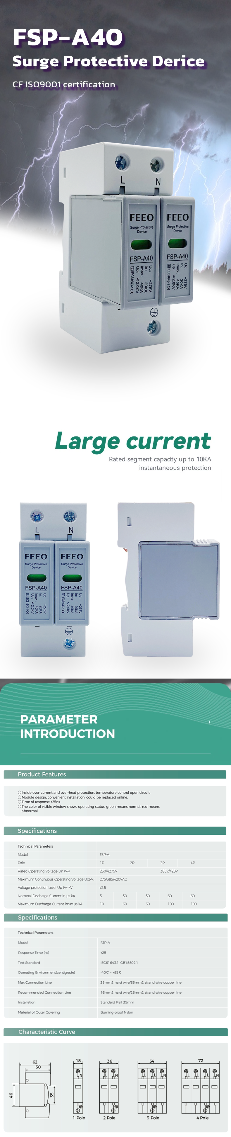 AC Surge 2P 20-40KA 275VAC (SPD) FSP-A40