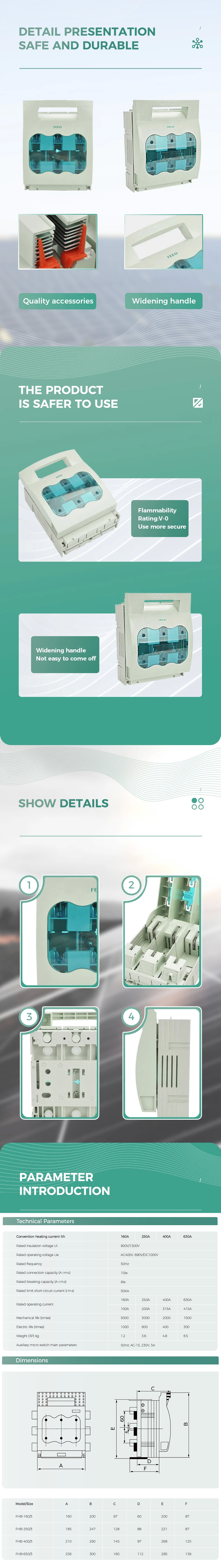 FUSE TYPE ISOLATOR SWITCH 3P 160A 400V, 690VAC / 1000VDC (FHB-160)