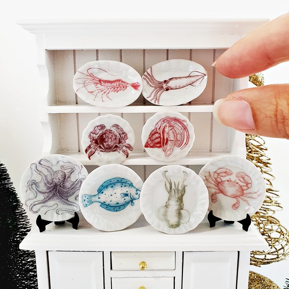 Miniature Ceramic Plates – Marine Life Dollhouse Decor - thaiminiaturestore
