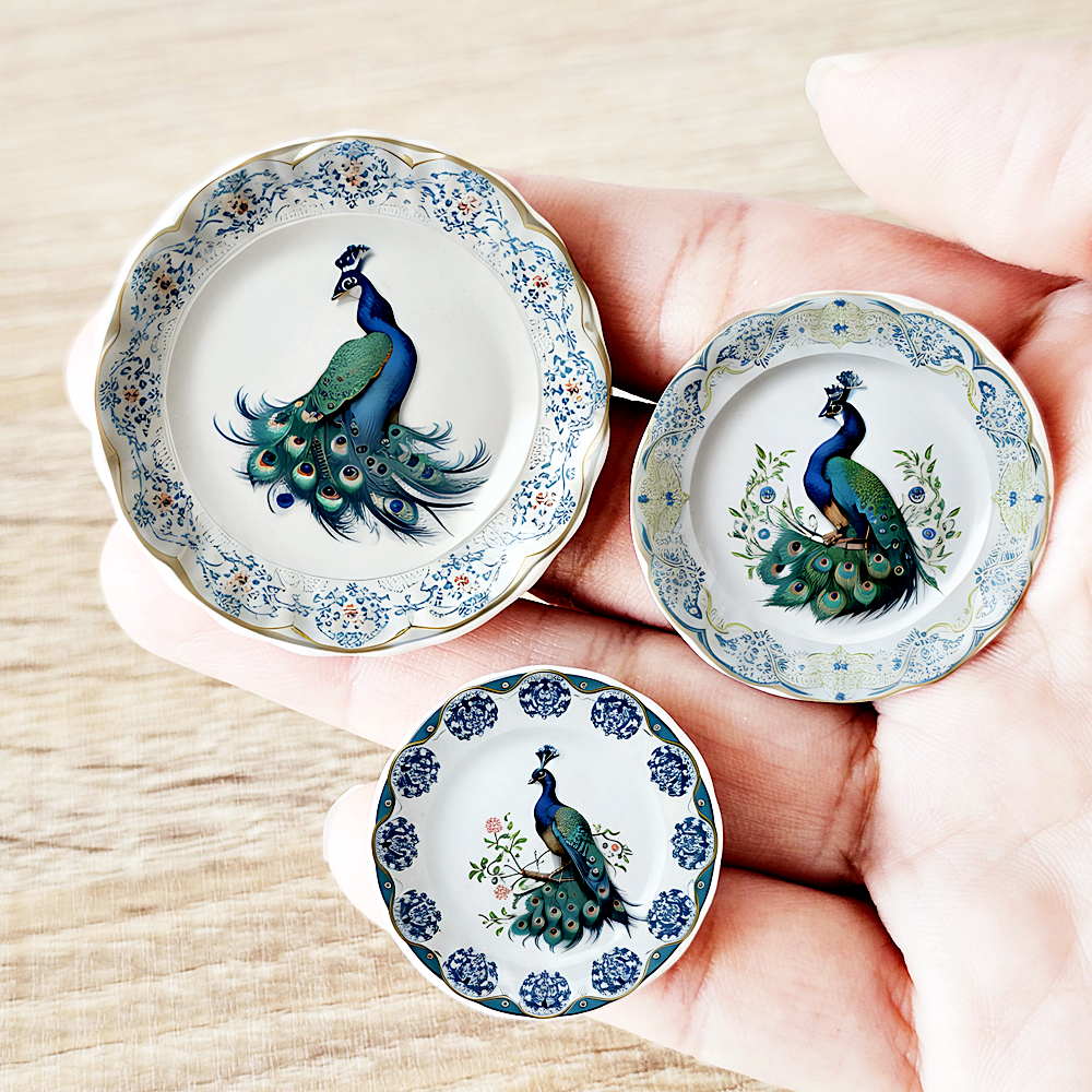 Ceramic plates Miniatures Tableware Vintage Peacock - thaiminiaturestore
