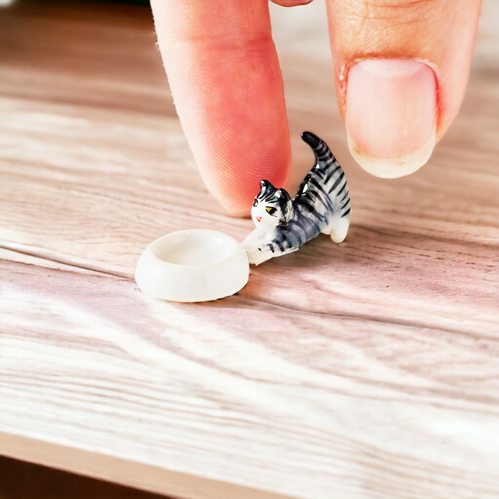 Handcrafted Miniature Cat Figurine with Bowl for Dollhouses ...