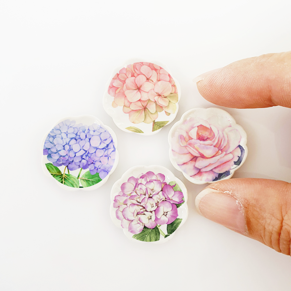 Handcrafted Miniature Plates with Hydrangea Designs - thaiminiaturestore