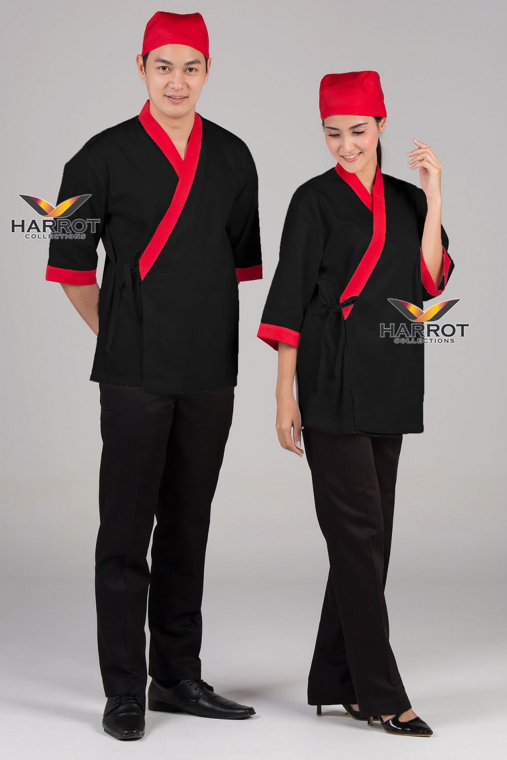 Red piping black Japanese Chef Jacket - harrot
