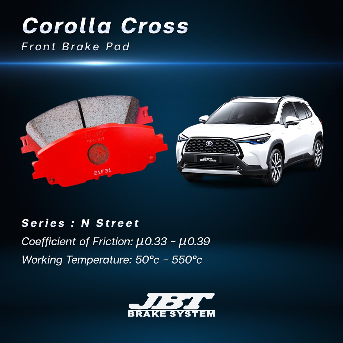 ผ้าเบรกหน้า JBT ( Collora Cross ) ปี 2020+