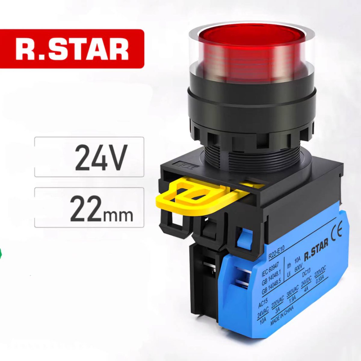 Push Button Switch สวิตช์แบบกดติดปล่อยดับ แกน 22มม. มีไฟ สีแดง 24Vdc ...