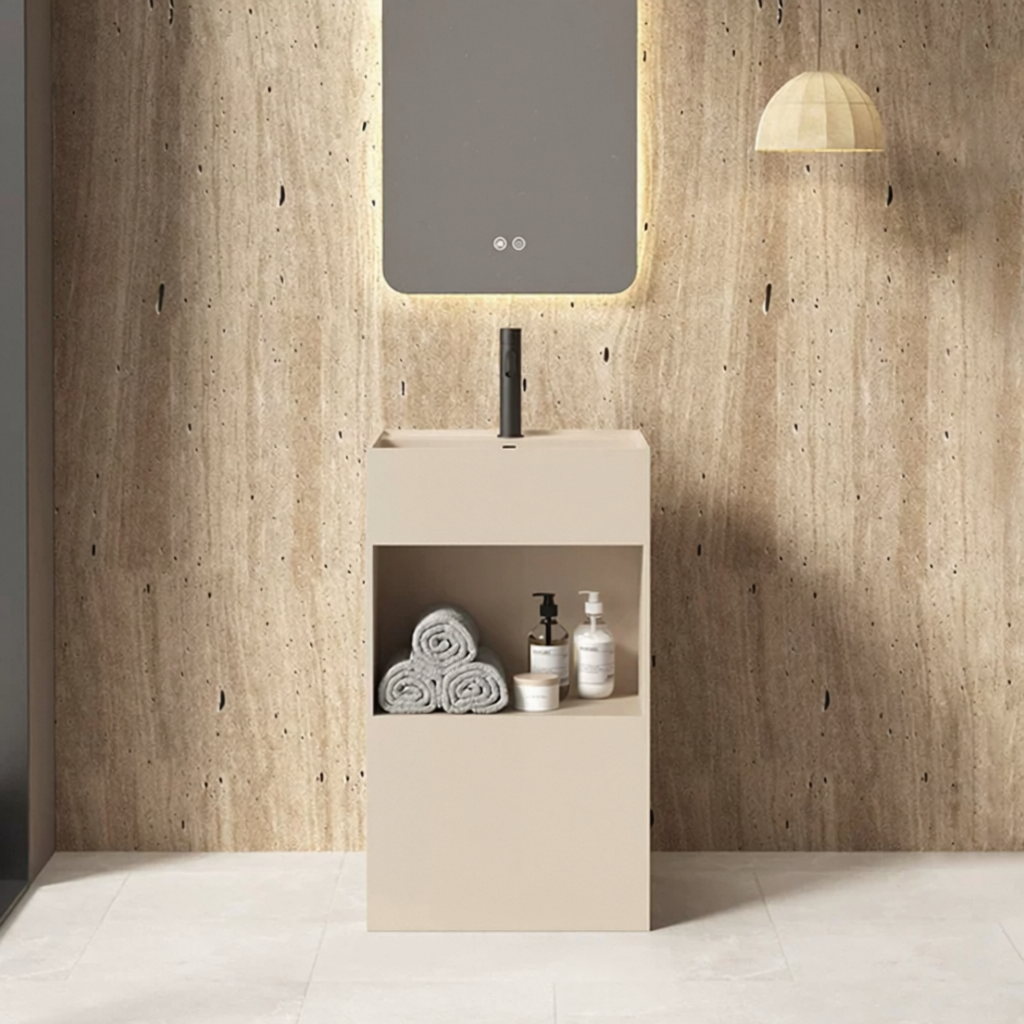 SS-5045S / SS-6045S FormBox™ Solid Surface Pedestal Basin with Storage Shelf