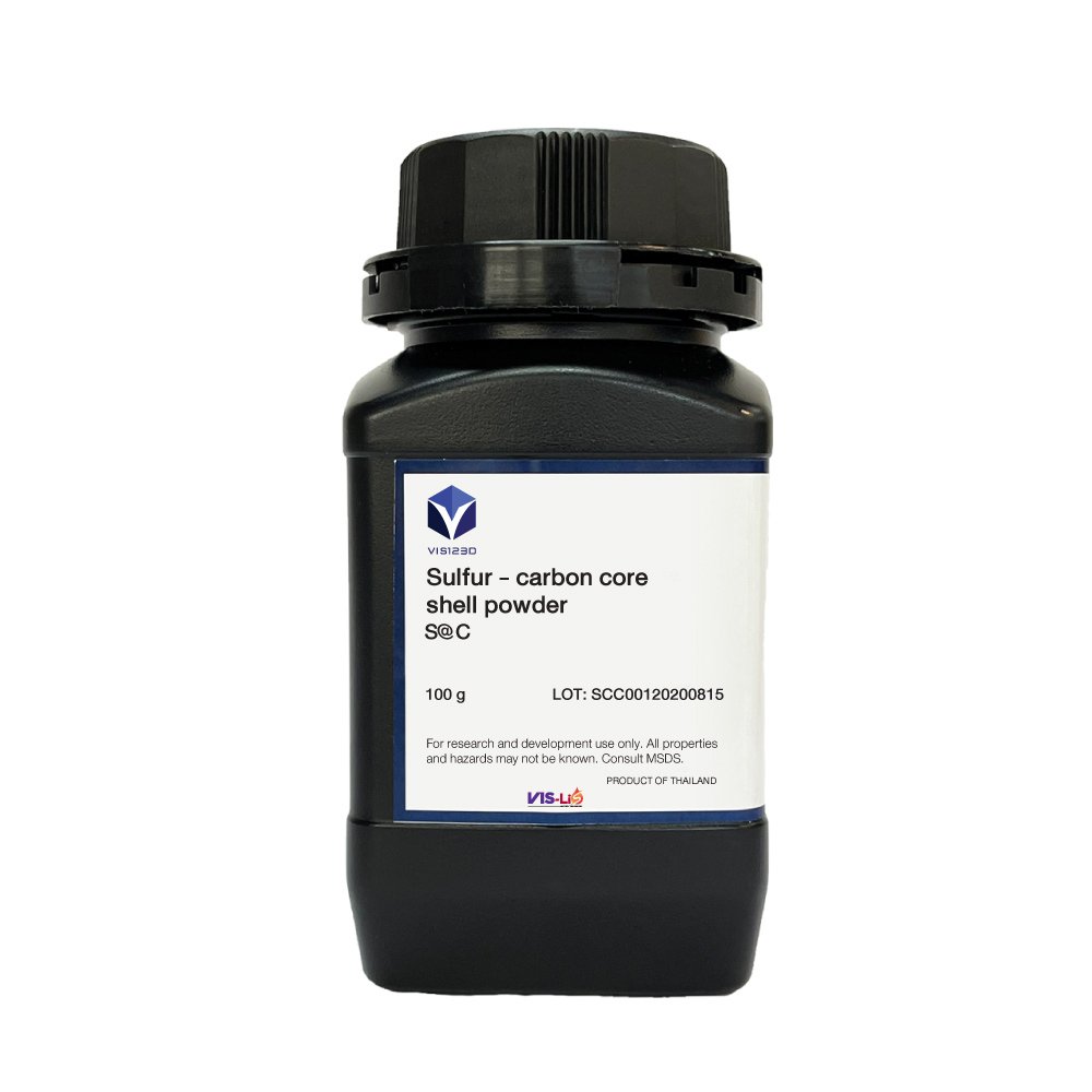 Sulfur - carbon core shell powder