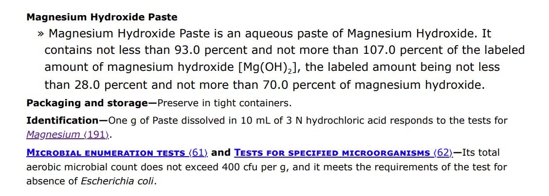Magnesium hydroxide paste USP/BP