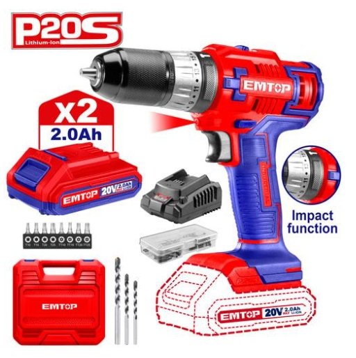 EMTOP สว่านไร้สาย impact drill 45Nm รุ่น ECIDL6200128