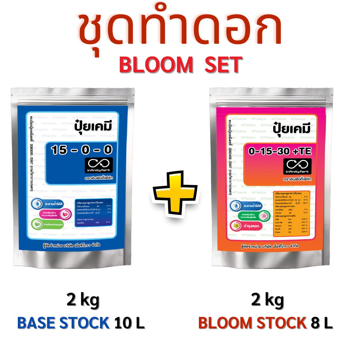 ชุดปุ๋ยเกล็ด ทำดอก BASE+BLOOM ขนาด 2+2 กก