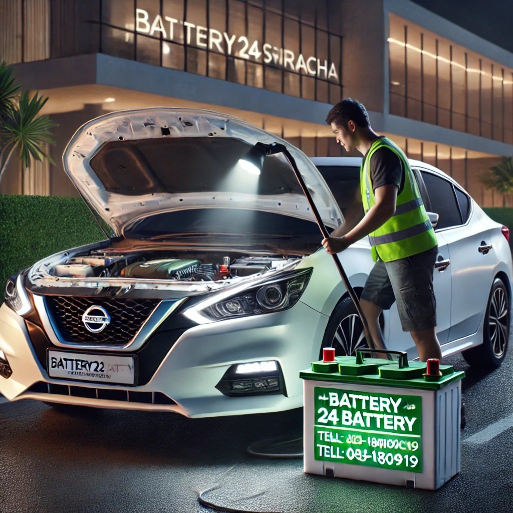 บริการเปลี่ยนแบตเตอรี่ Nissan Almera 24ชั่วโมง ศรีราชา ม.เกษตร