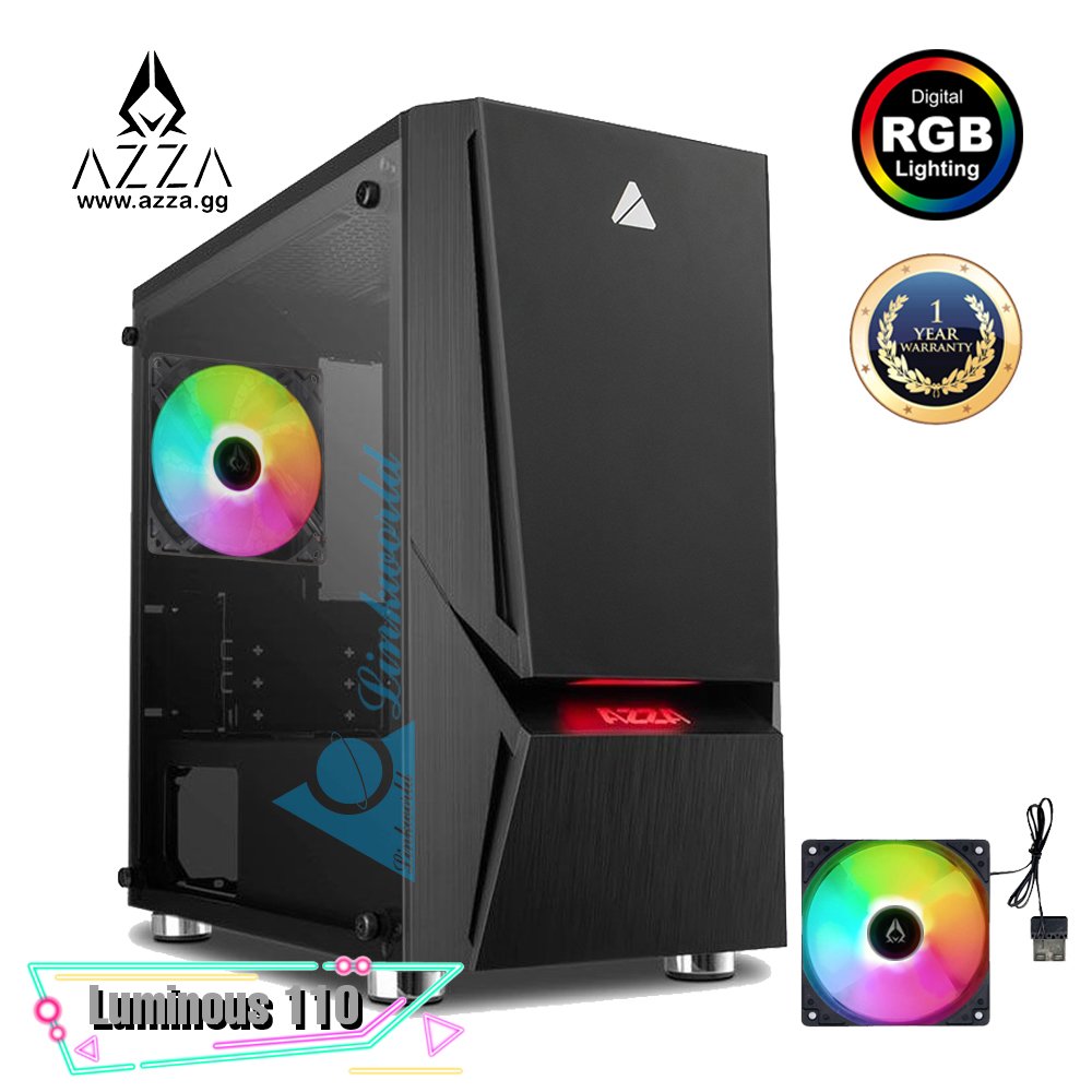 AZZA Micro ATX Mid Tower Tempered Glass Gaming Case LUMINOUS 110F with VF1299 12cm Rainbow RGB ...