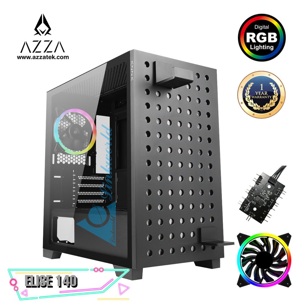 AZZA Micro ATX Mid Tower Tempered Glass Gaming Case ELISE 140 with 12cm ...