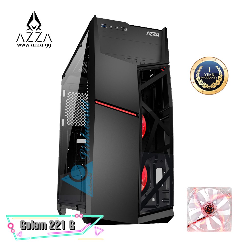 AZZA ATX Mid Tower Tempered Glass Gaming Case GOLEM 221G – Black