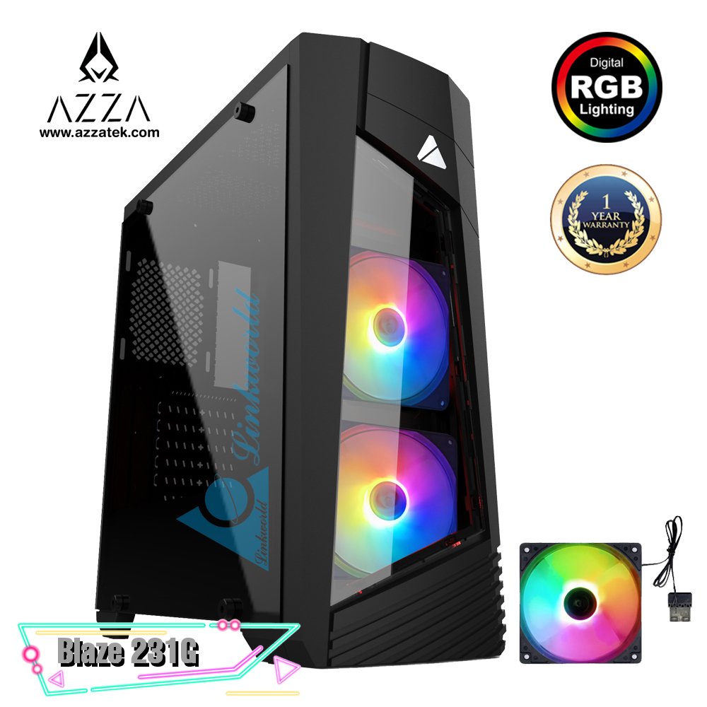 AZZA ATX Mid Tower Tempered Glass RGB Gaming Case BLAZE 231G with ...